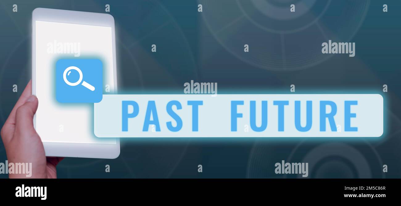 Conceptual caption Past Future. Word for symbolize moving on and not ...