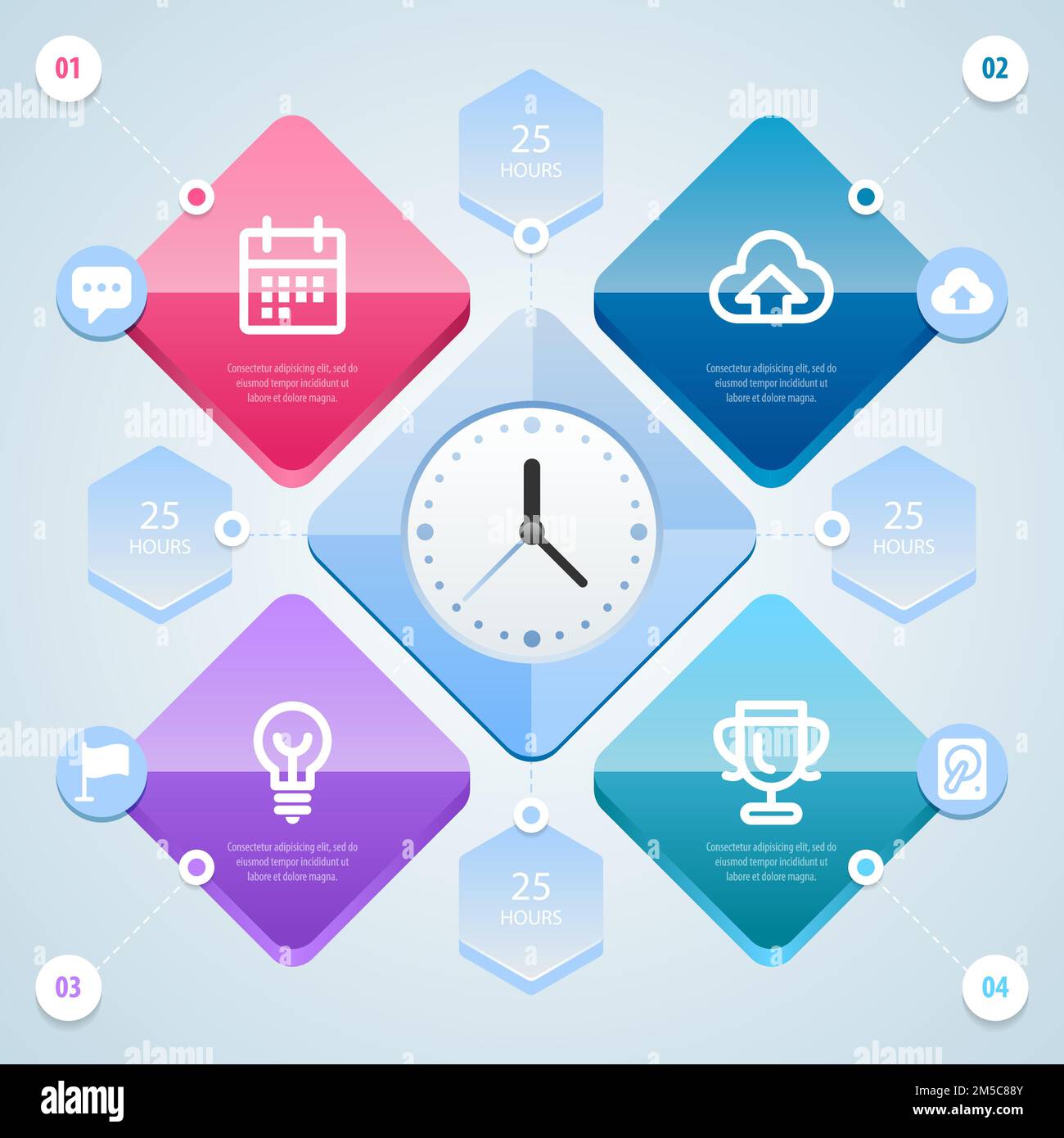 Infographic template with clock and icons. Time/money concept. Vector ...
