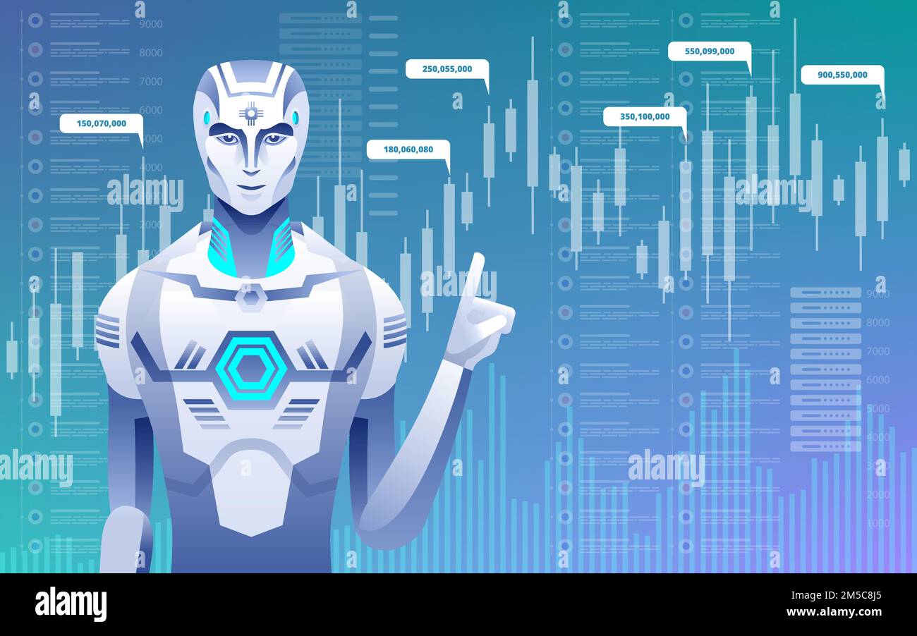 Robot Forex tradings. Vector illustration of market chart business ...