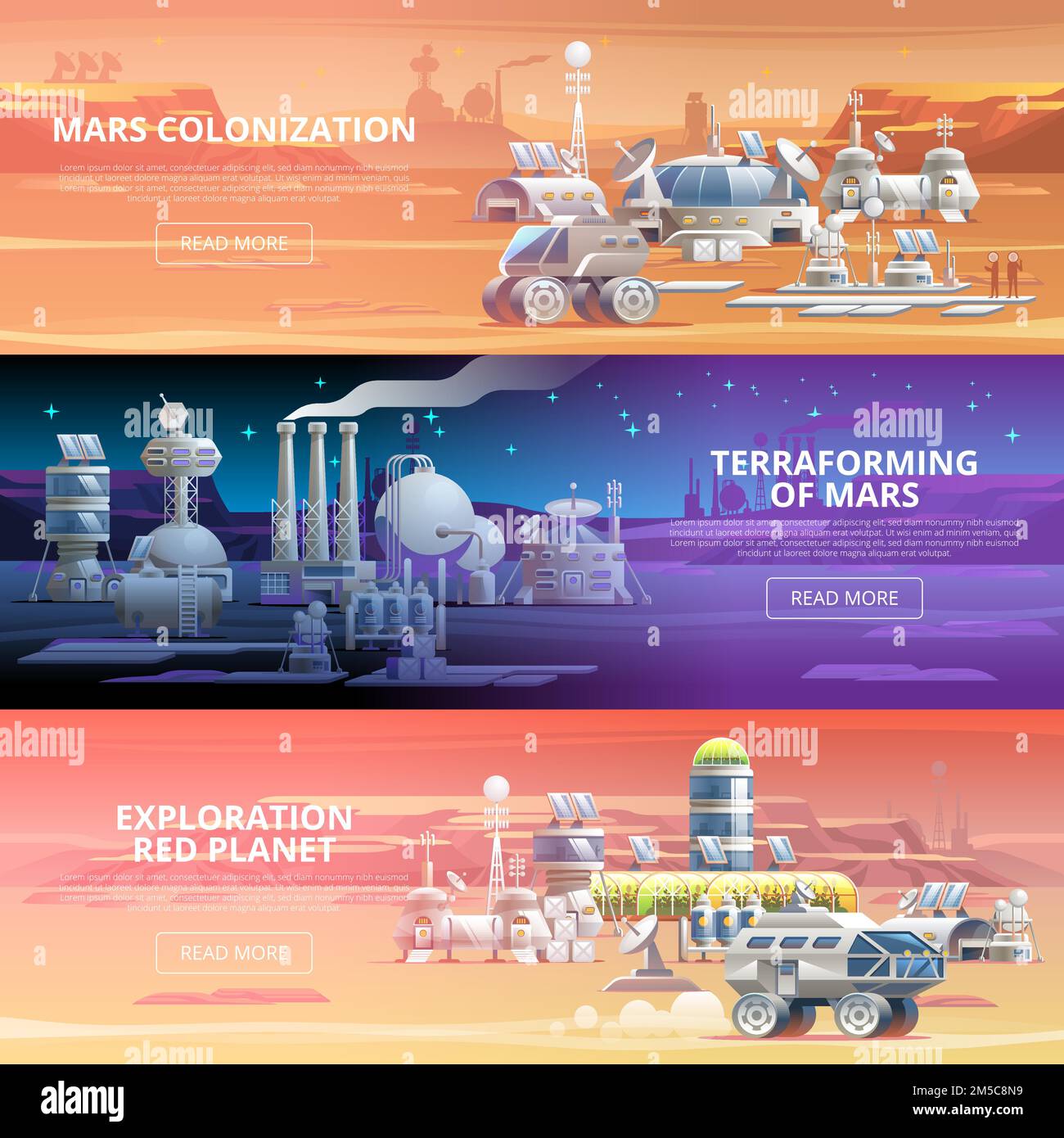 Mars Colonization Terraforming Exploration Red planet Vector web ...