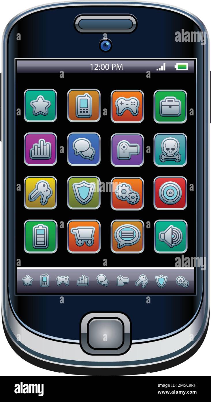 Realistic vector illustration of smartphone with icons Stock Vector ...