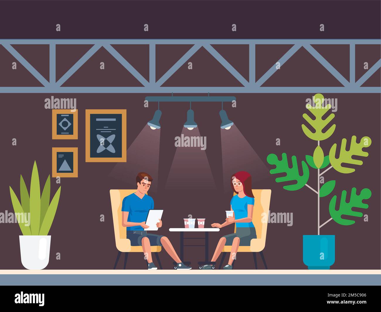 Modern Cafe with young people. Interior Restaurant. Creative Office ...