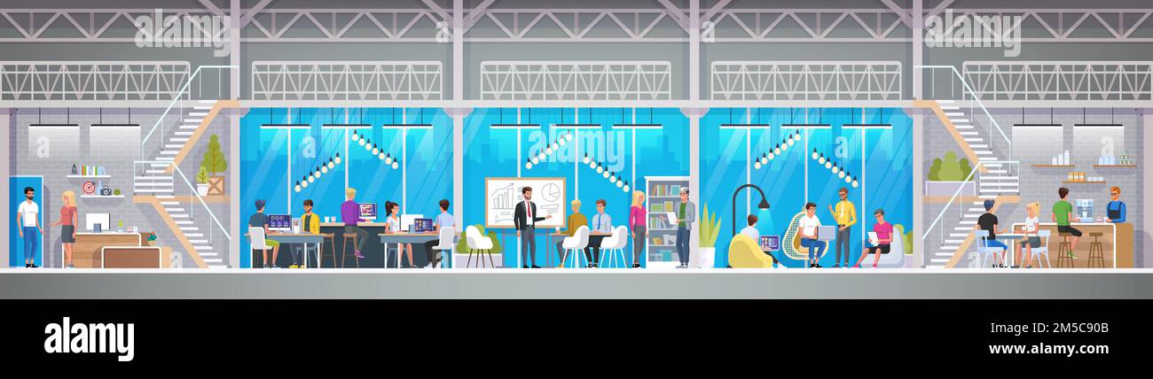 Creative Office Co-working Center in loft style. Smiling young people ...