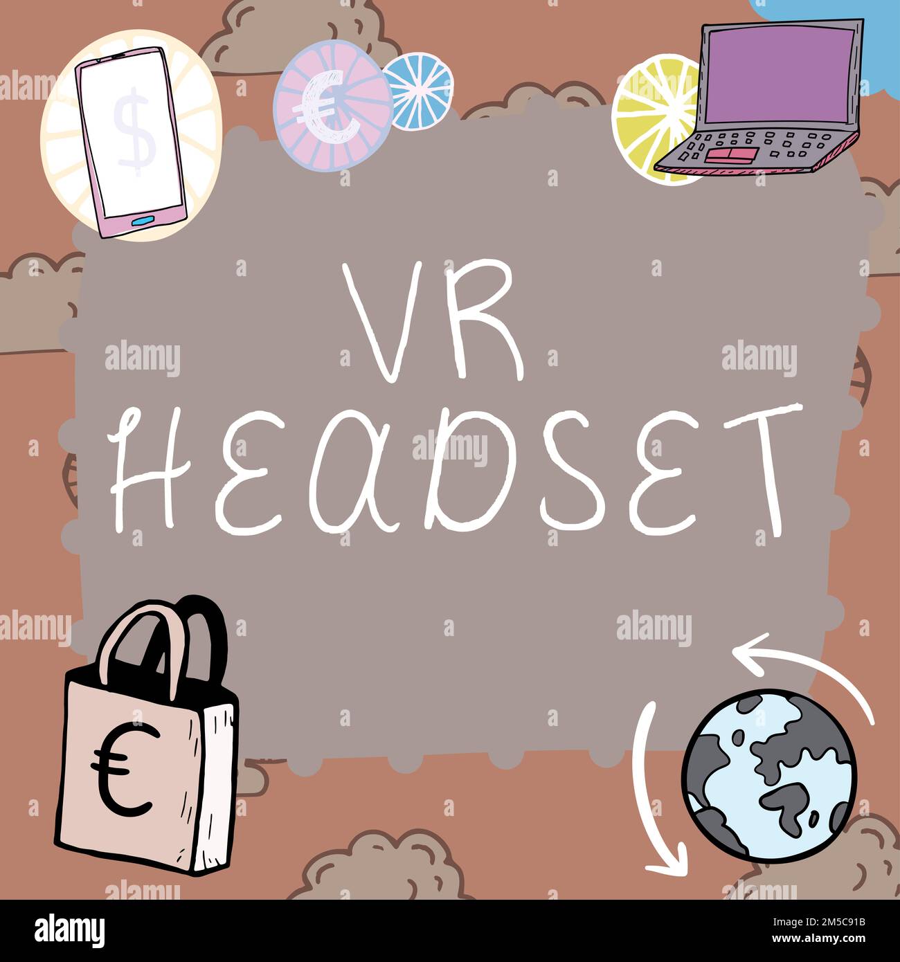 Text caption presenting Vr Headset. Business concept head-mounted ...