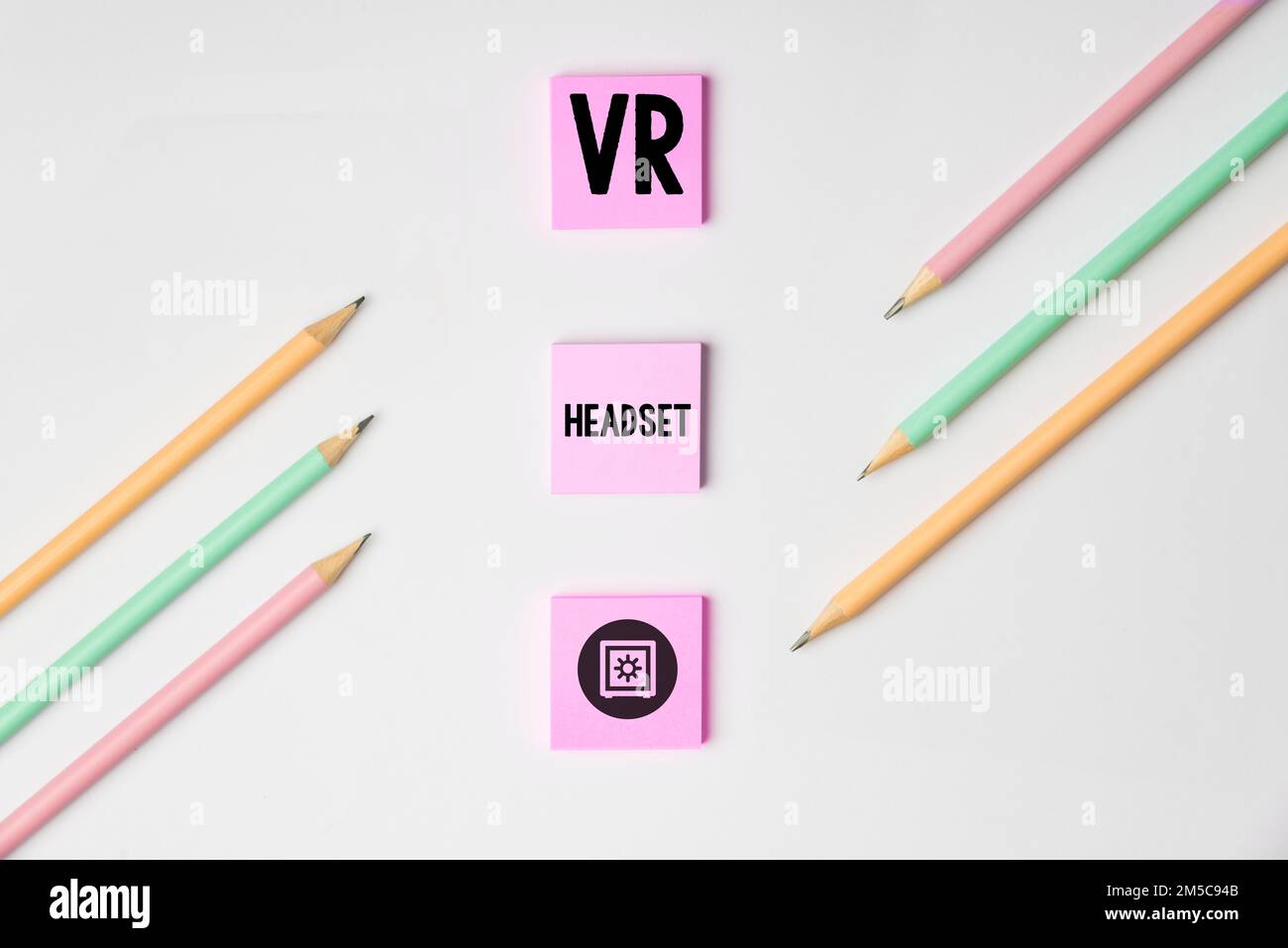 Writing displaying text Vr Headset. Business overview head-mounted ...