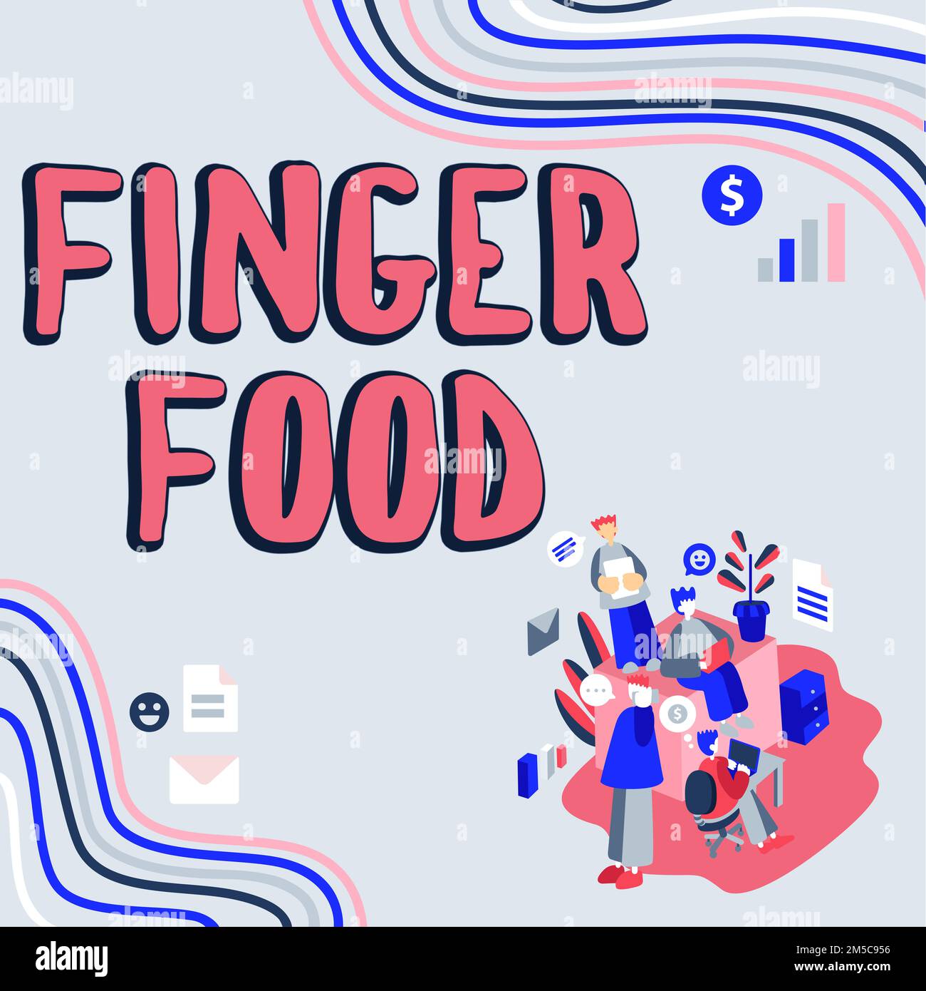 Hand writing sign Finger Food. Business concept products and digestives ...