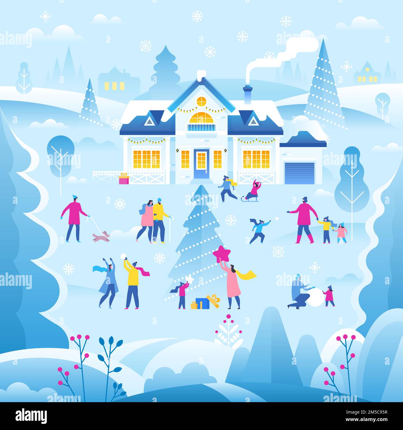 Merry Christmas and Happy New Year greeting card and banner. Winter ...