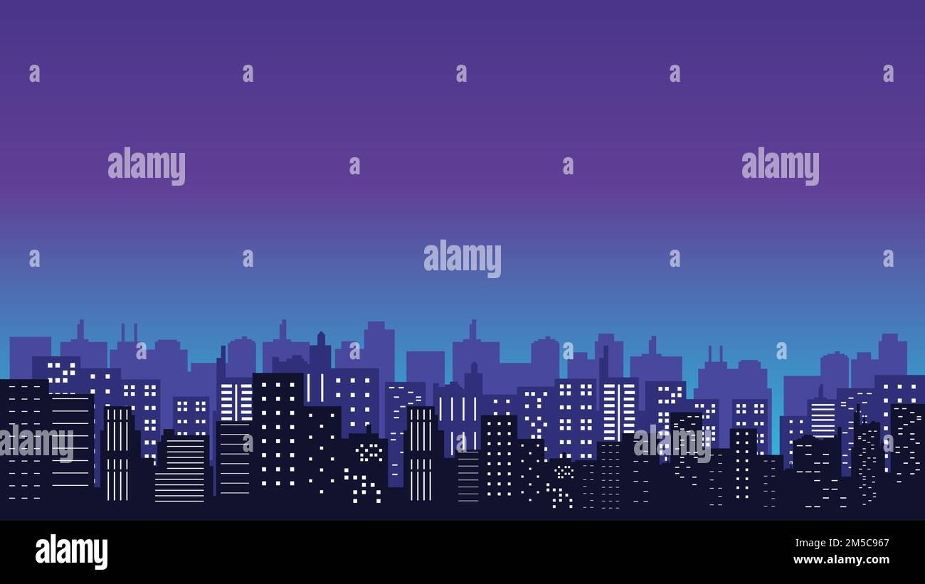 Night atmosphere in the city with many high rise buildings and apartments around it. City vector ...