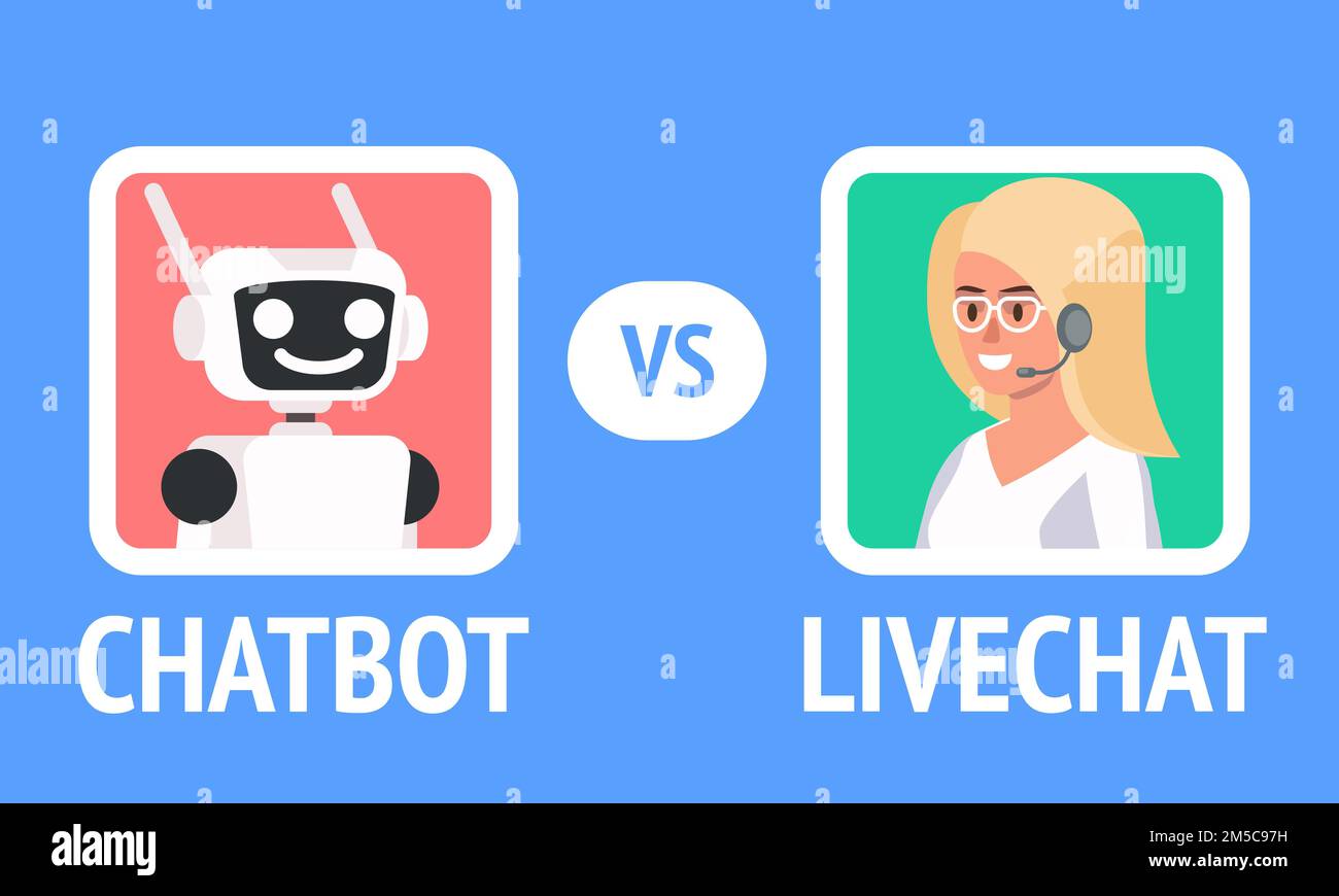 Chatbot VS Livechat concept. Vector illustration Stock Vector Image ...