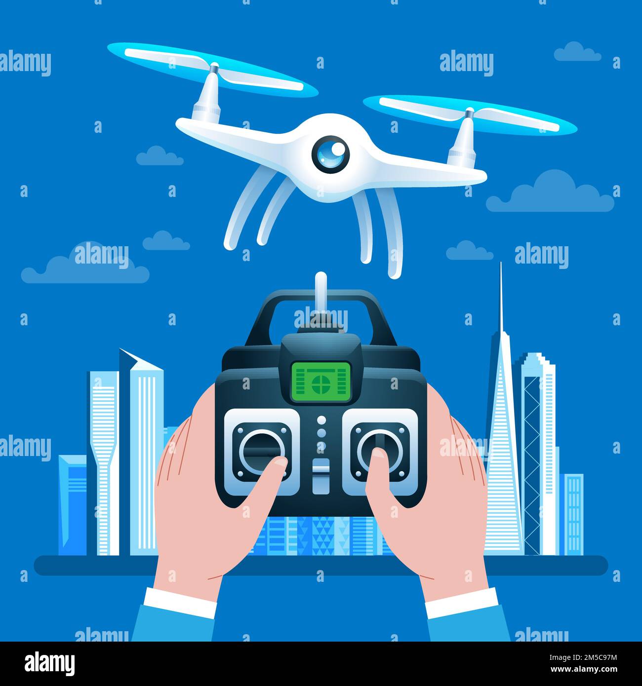 Vector Illustration with drone and remote control for the quadrocopter ...