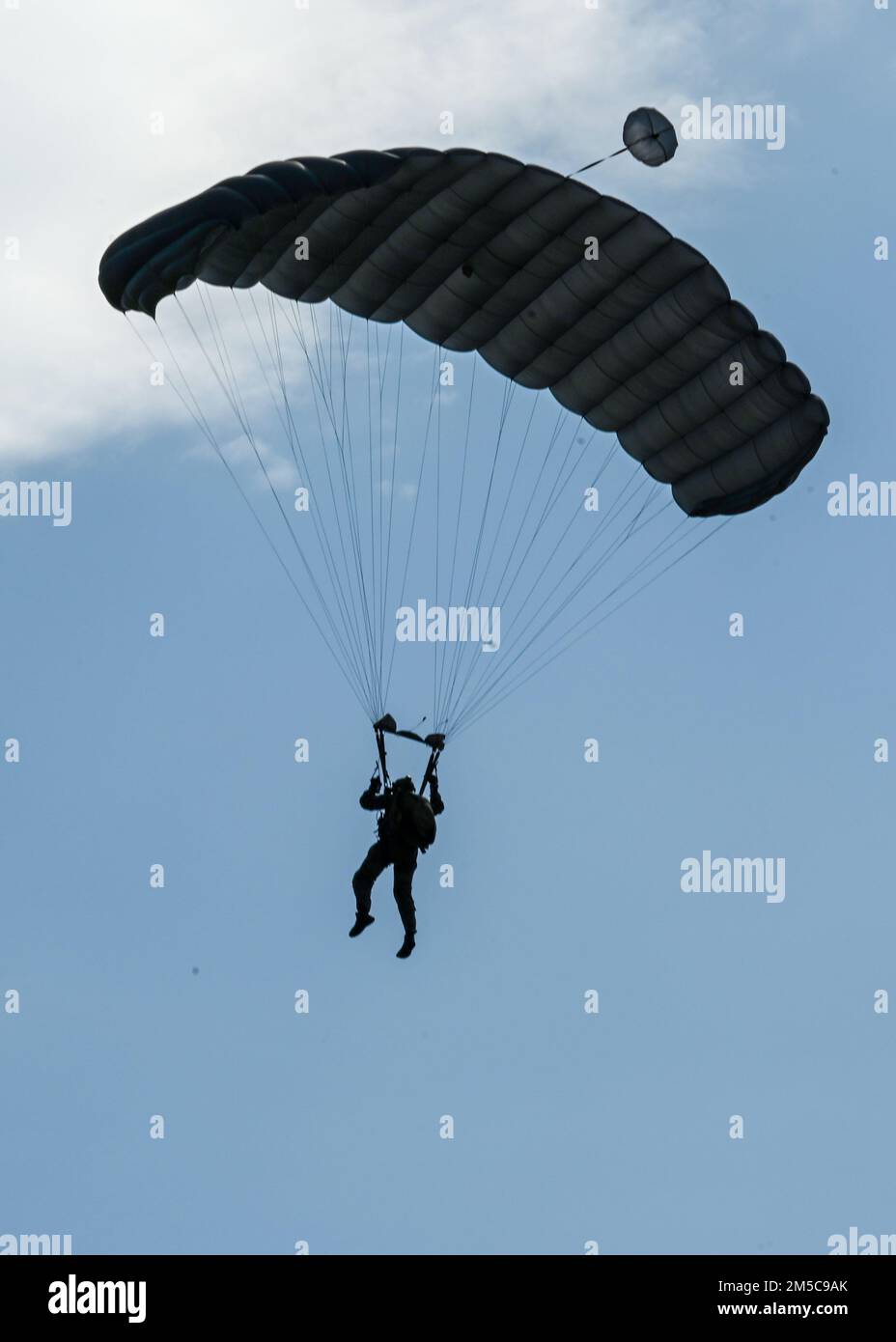 A soldier from the Botswana Defense Forces conduct an aerial freefall ...