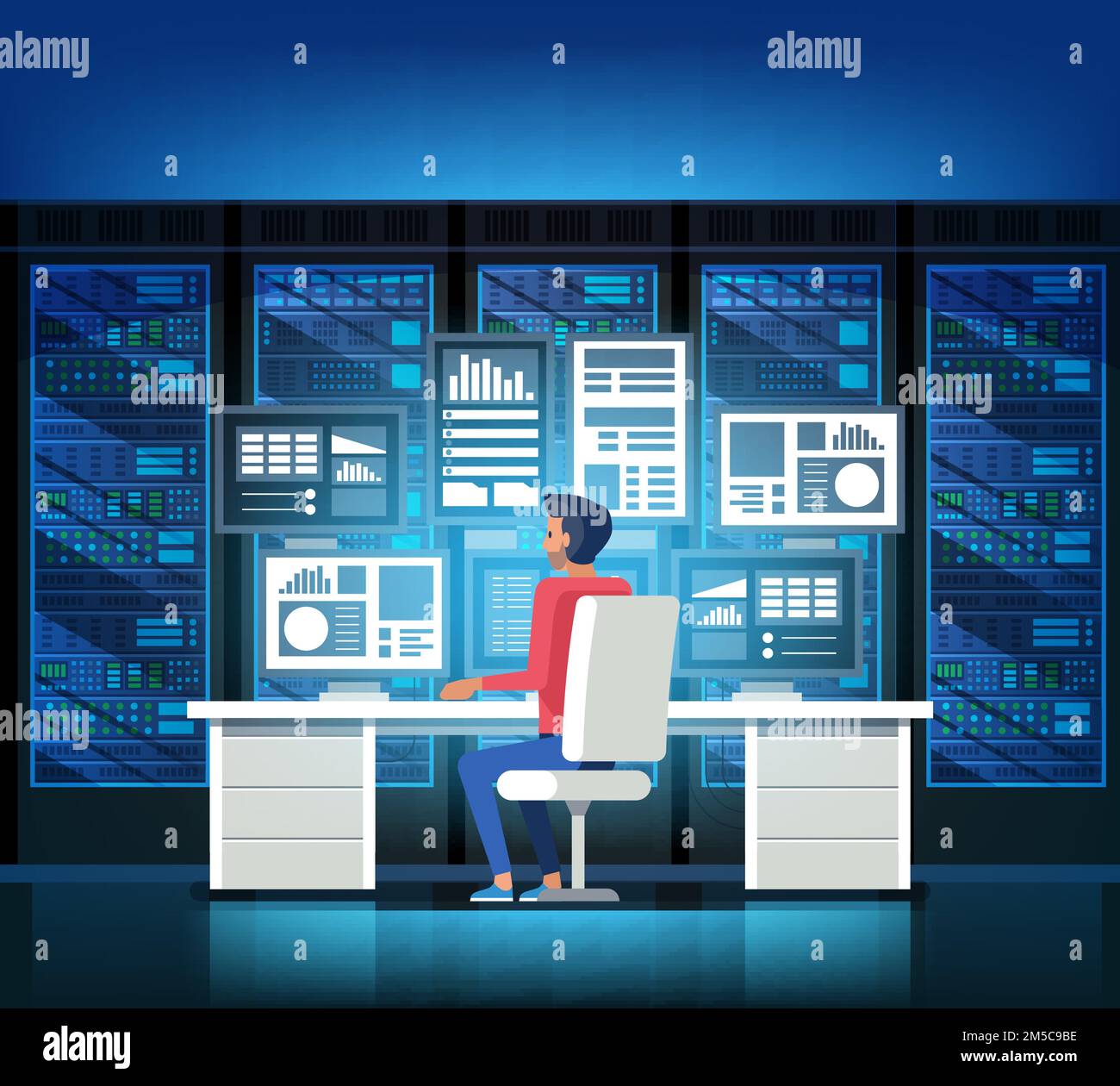 Data Center. Techniques, IT Specialist and Service Staff. Vector Stock ...