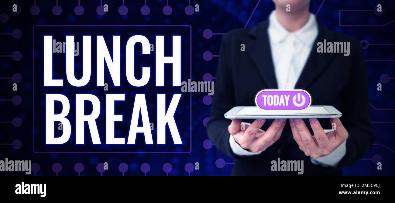 Text caption presenting Lunch Break. Business concept time when a ...