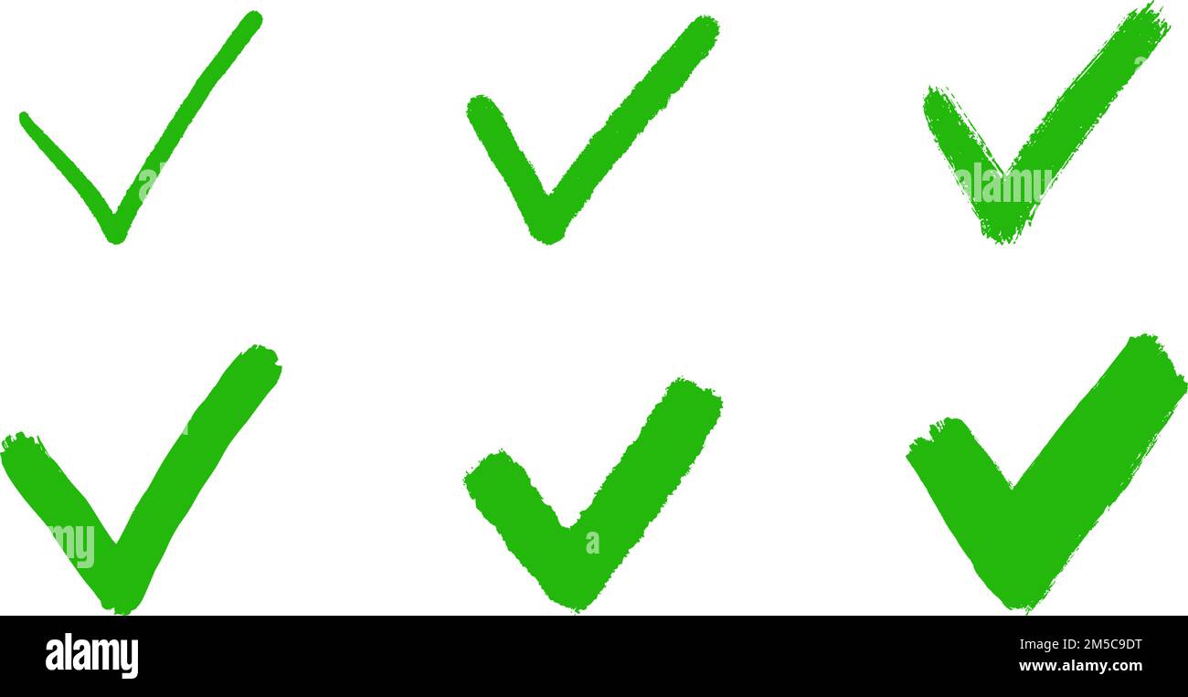 Grunge hand drawn tick check mark. Brush drawn symbols OK and YES. Tick ...