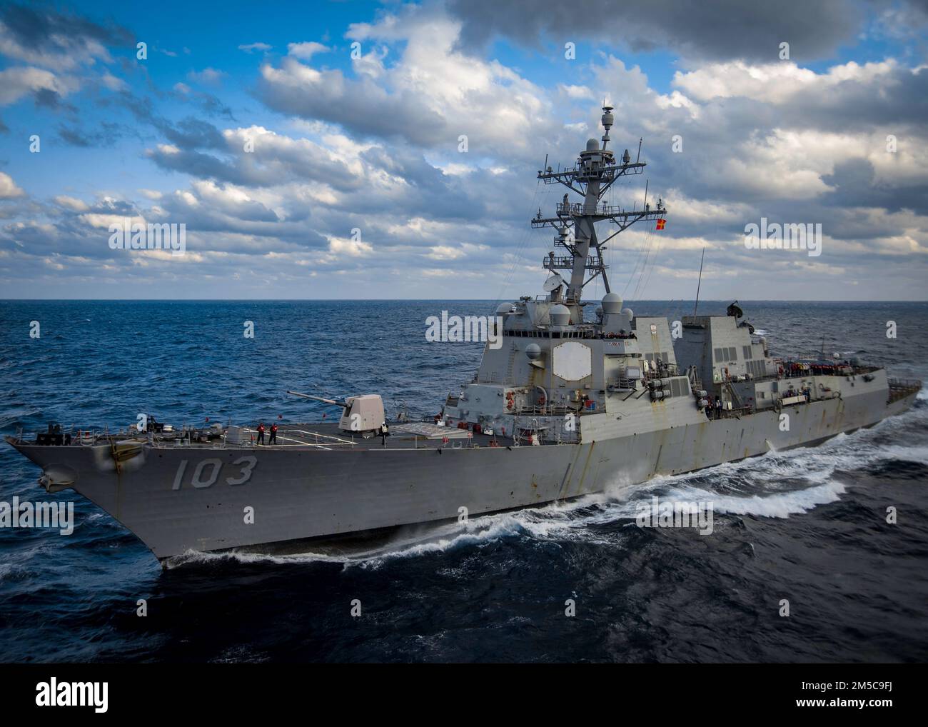 220228-N-UD000-1017 ATLANTIC OCEAN (Feb. 28 2022) The guided-missile destroyer USS Truxton (DDG ...
