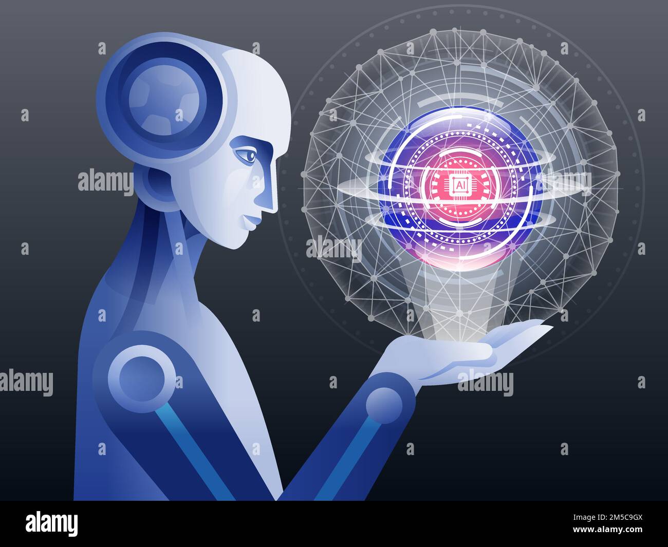 Robot working with virtual reality. Vector illustration Stock Vector Image & Art - Alamy