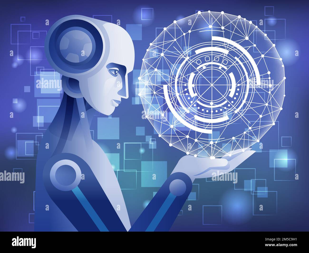 Robot with Abstract hologram Artificial Intelligence concept Stock ...