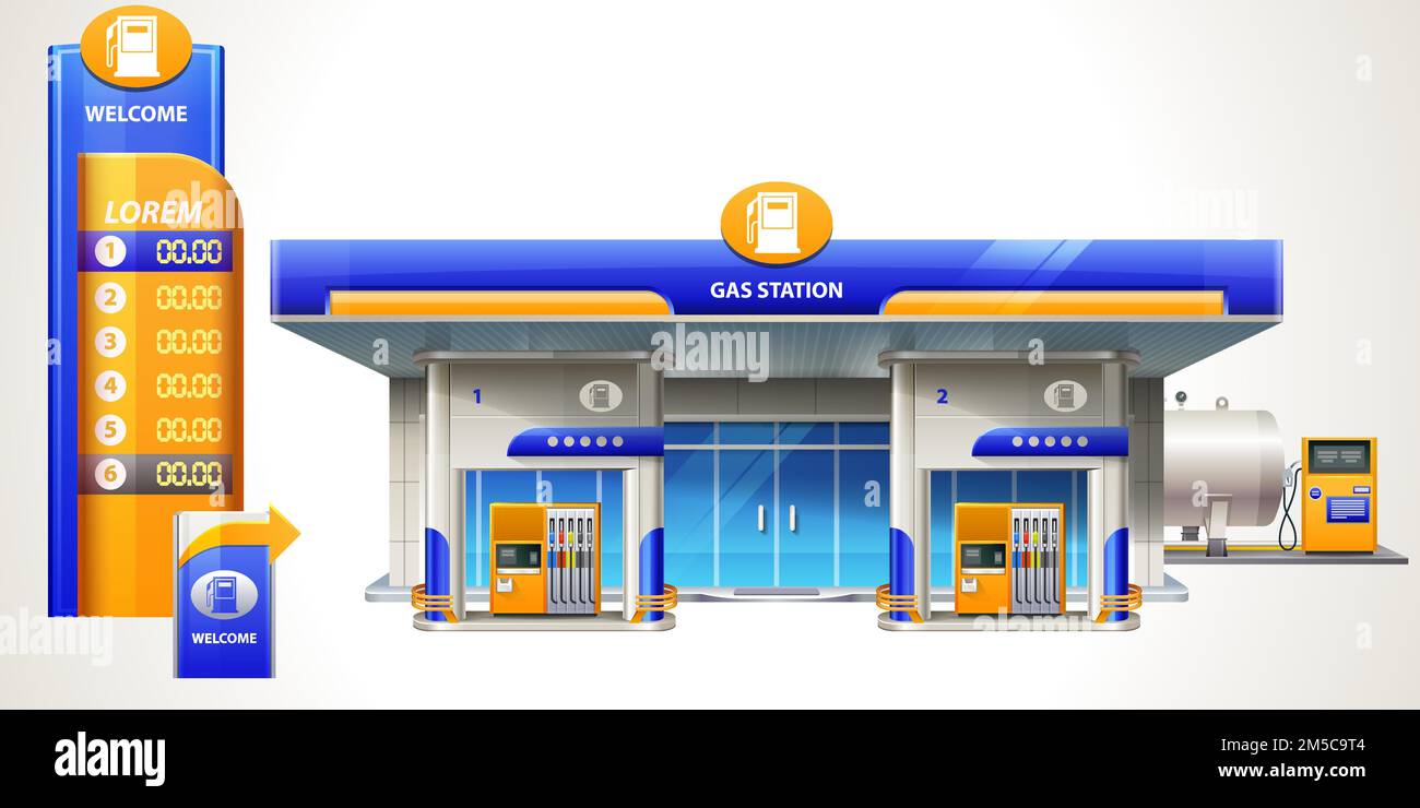 Gas station. Front view. Detailed vector illustration eps 10 Stock ...