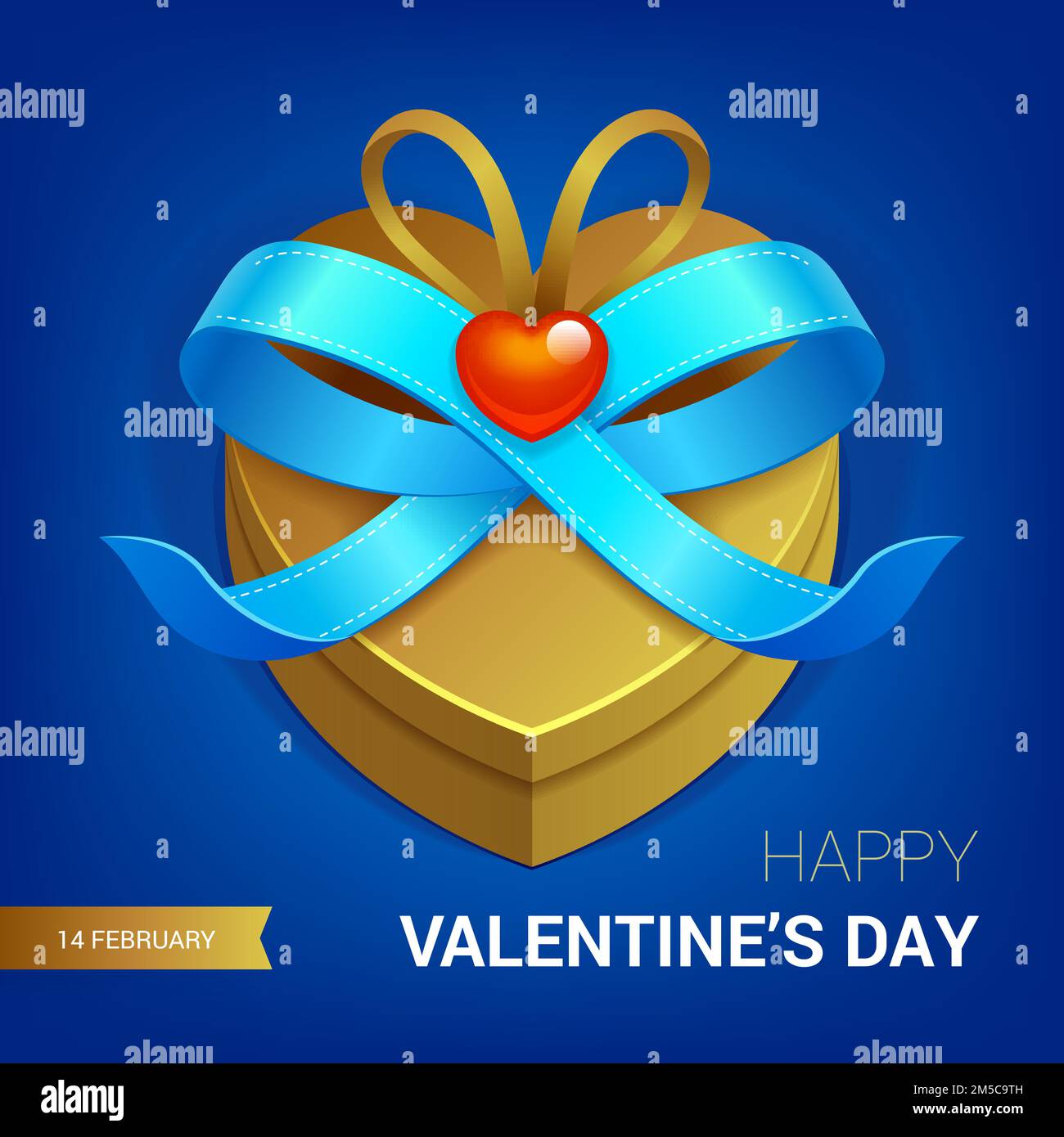 Valentines day illustration. Gift box with blue bow ribbon. Vector ...