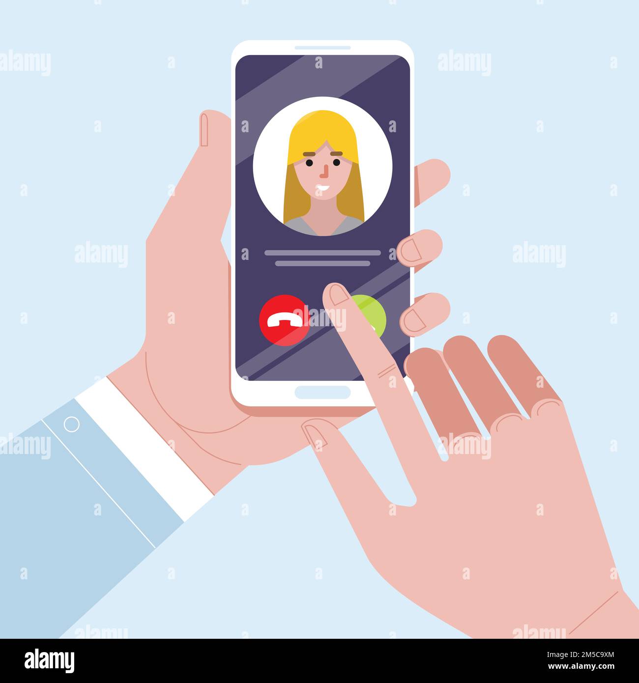 Incoming call on smartphone screen. Flat design vector illustration ...