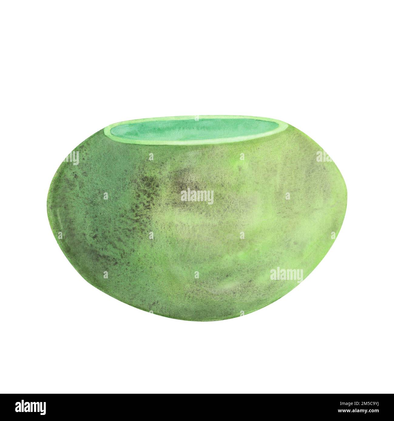 Watercolor flowers clay pot. Ceramic green pot isolated on white ...