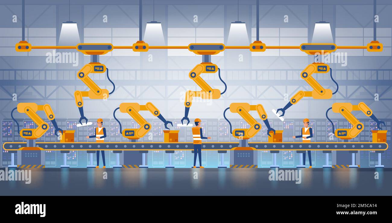 Smart factory. Industry 4.0 and technology concept. Production conveyor ...