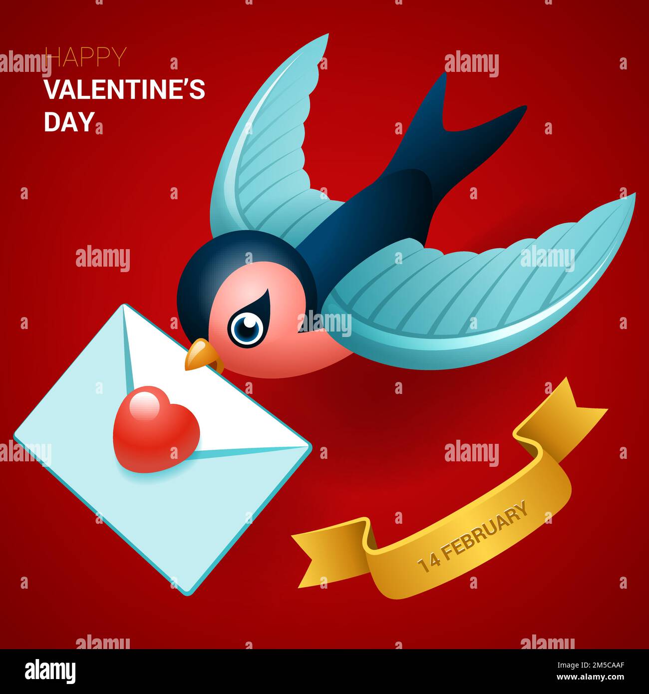 Valentines day illustration. Bird with love letter. Vector Stock Vector ...