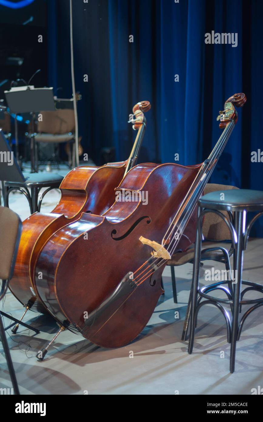 double bass musical instrument on stage before a concert Stock Photo ...