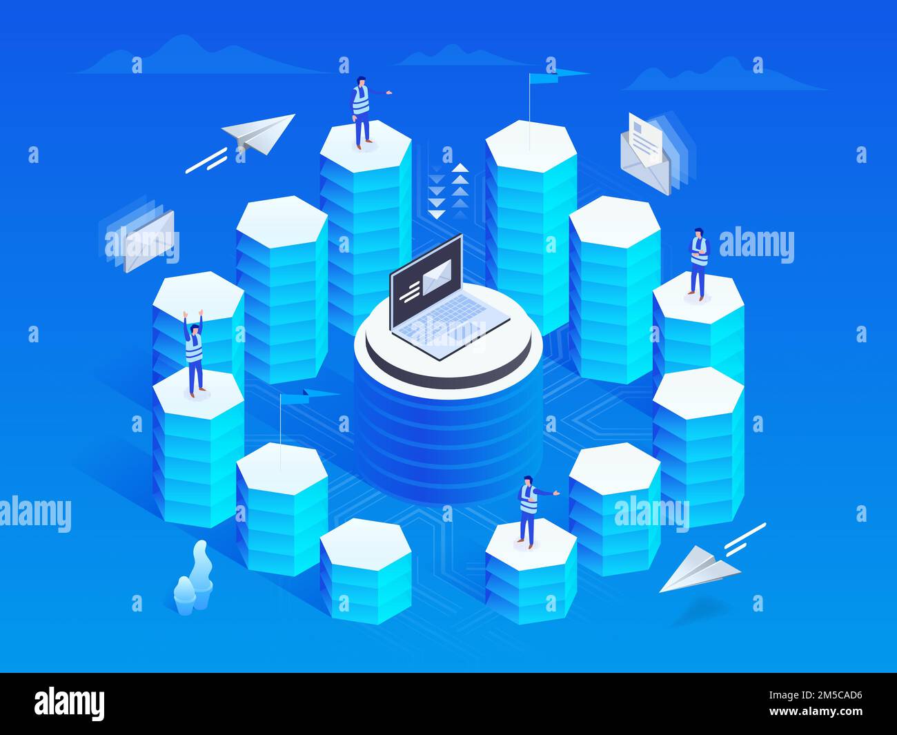 Marketing Automation concept in isometric design. Business growth analytics or strategy ...