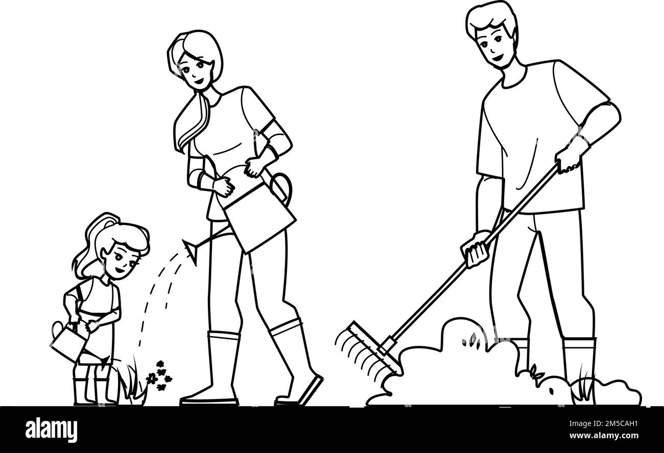 family yard work vector Stock Vector Image & Art - Alamy
