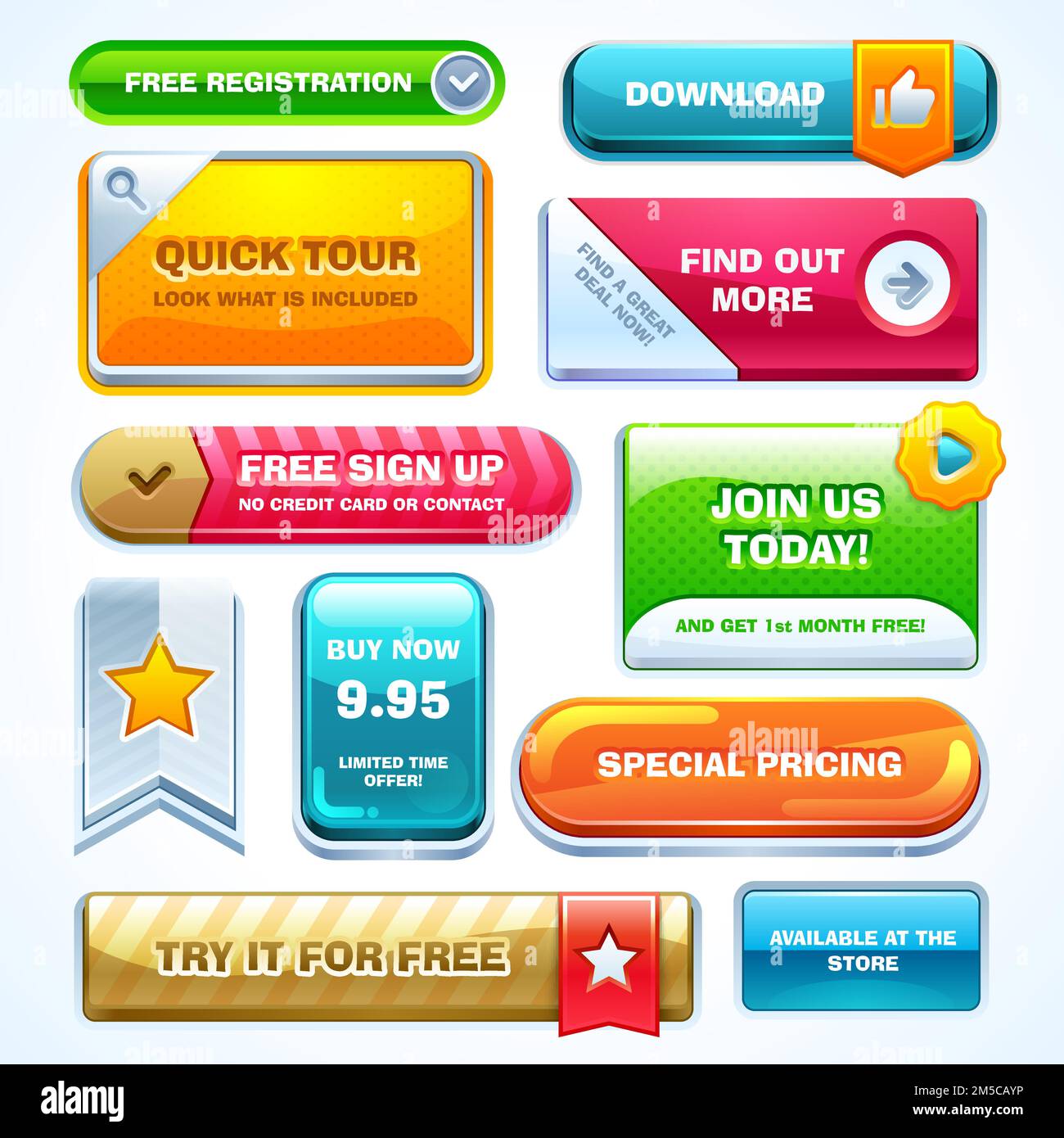 Colorful set of buttons for website or app. Vector Stock Vector Image ...