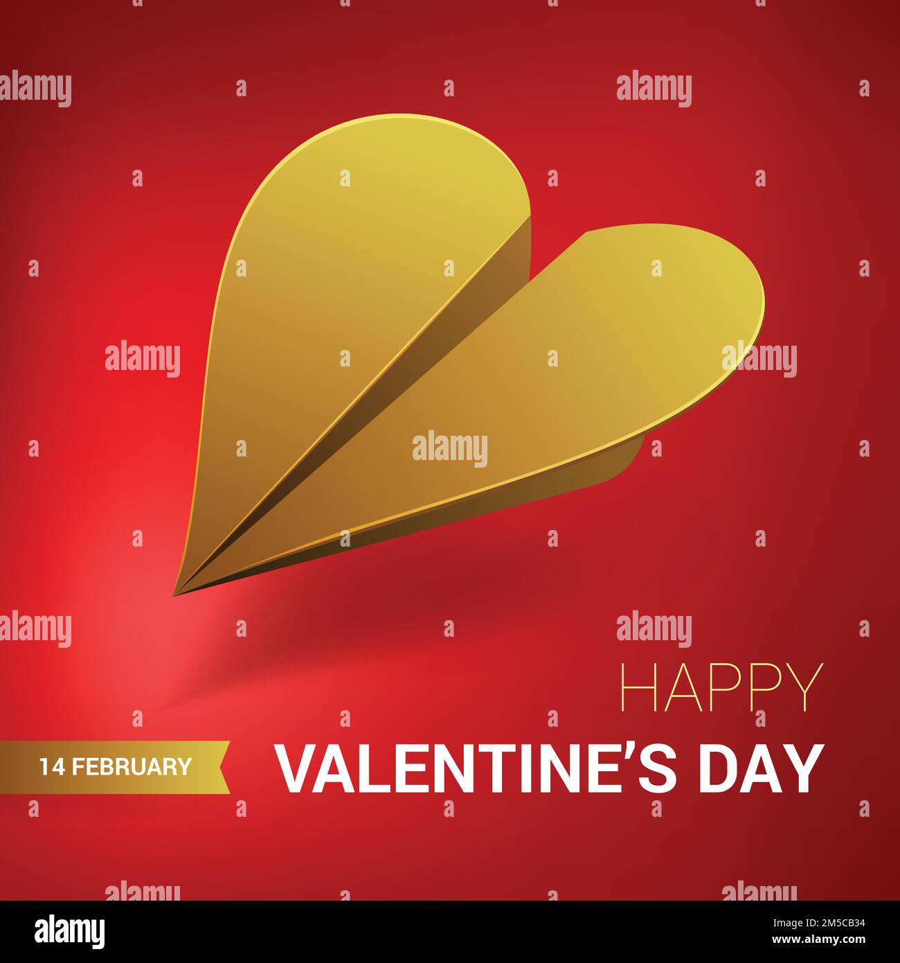 Valentines day illustration. Gold paper plane shaped of heart. Vector ...