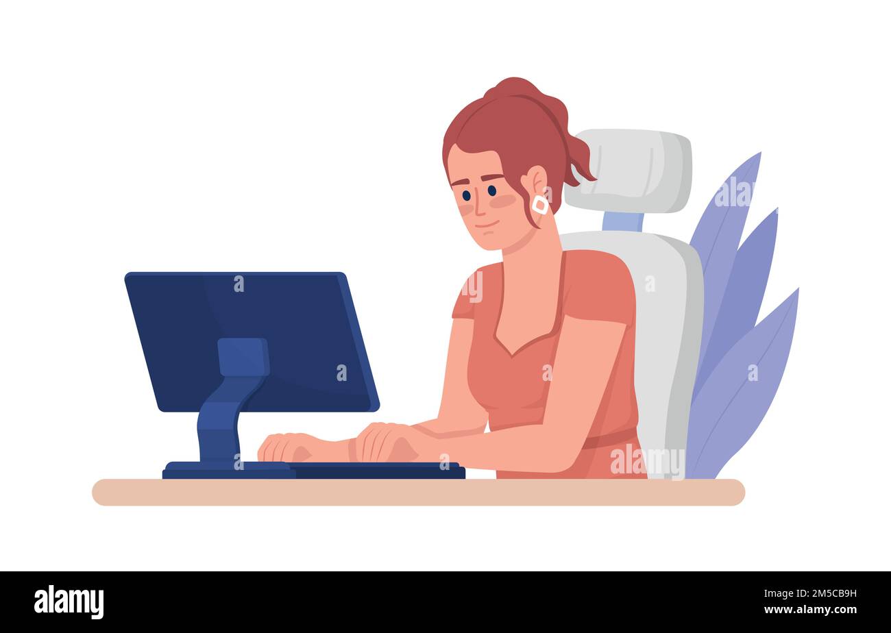 Woman working online semi flat color vector character Stock Vector ...