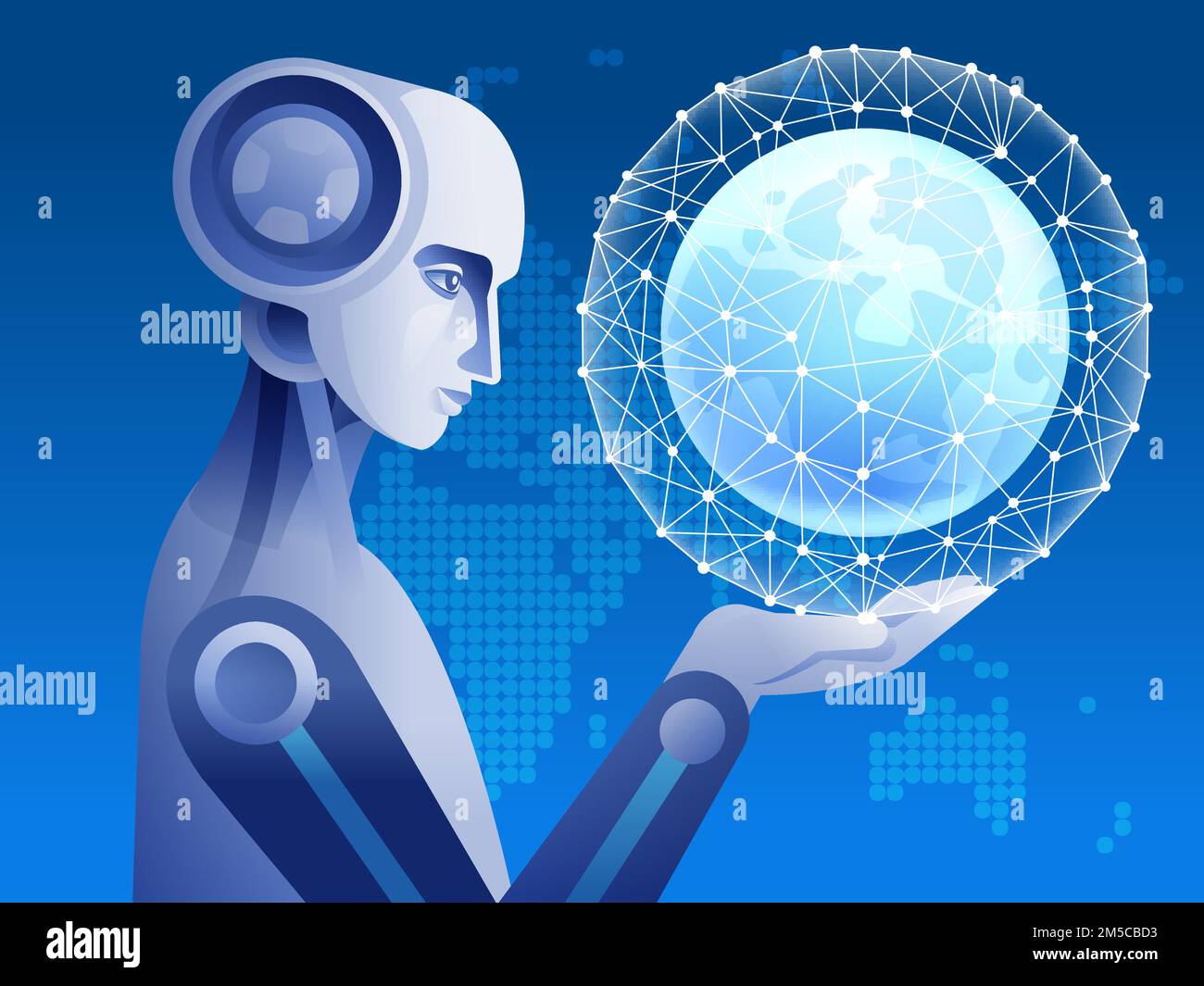 Globalization era. Globe in the robotic hand. Concept robot and ... Globalization era. Globe in the robotic hand. Concept robot and ...
