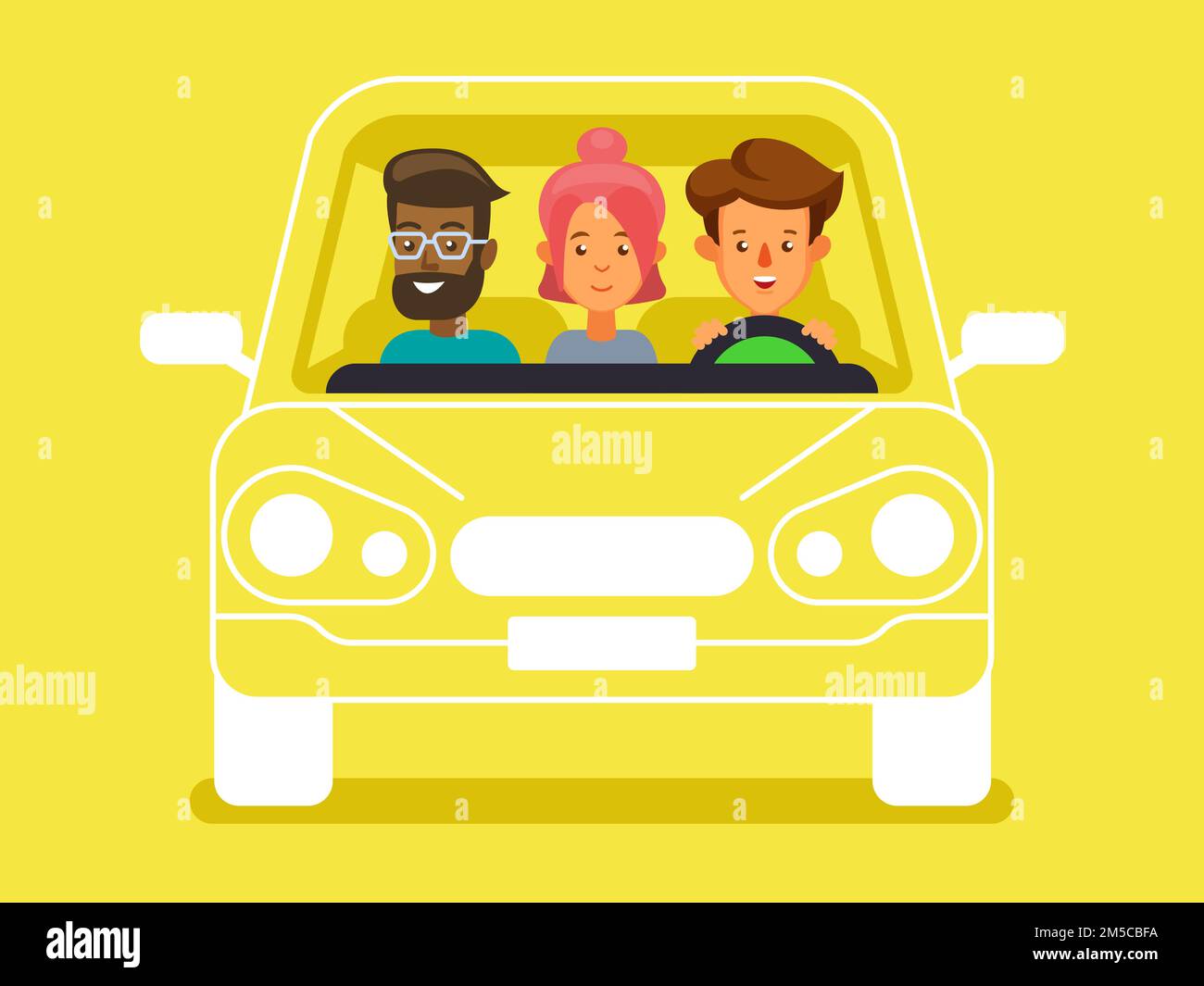 Cool flat vector illustration on carpool with driver and passengers ...