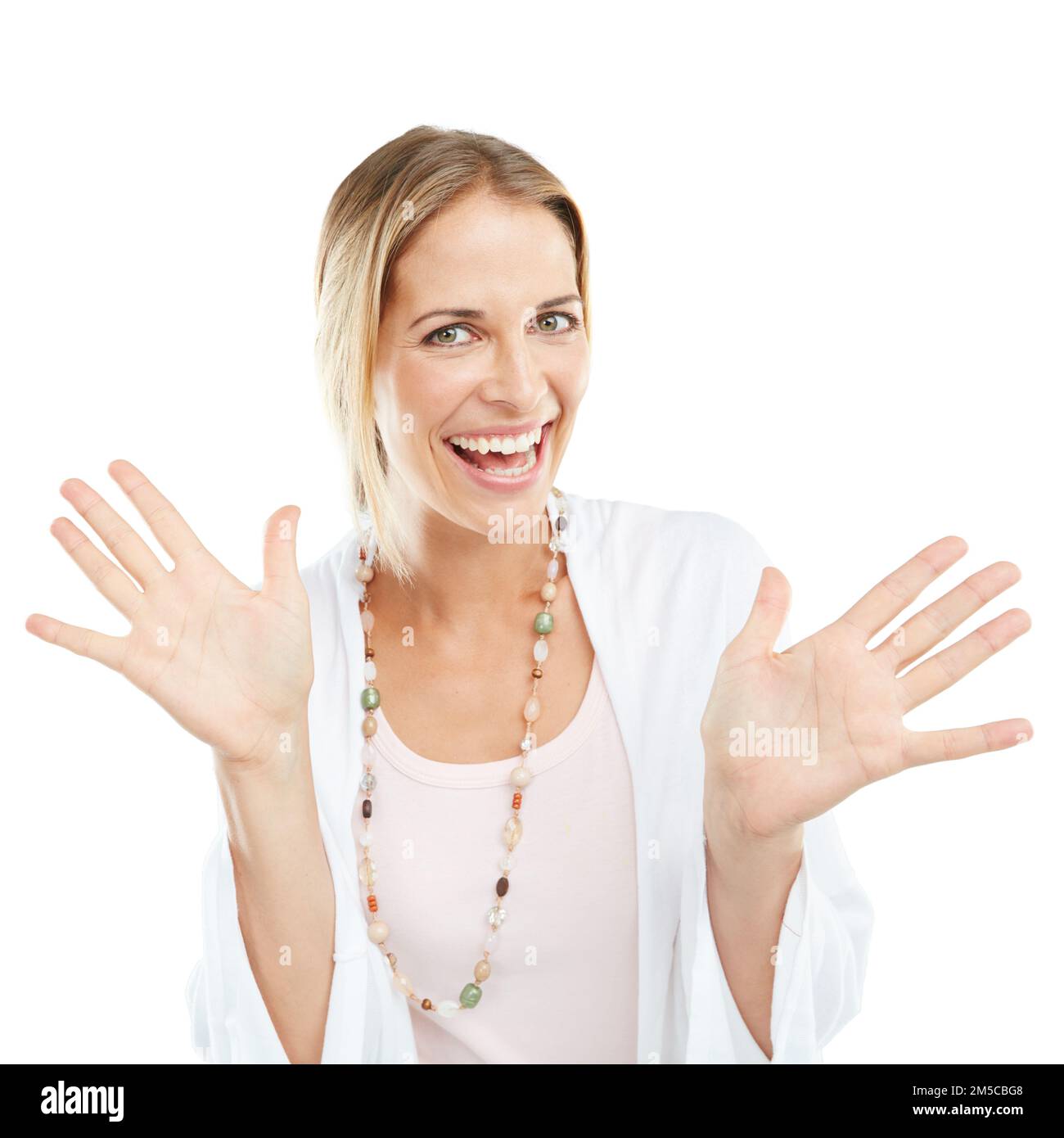 Woman smile hands palms hi-res stock photography and images - Alamy