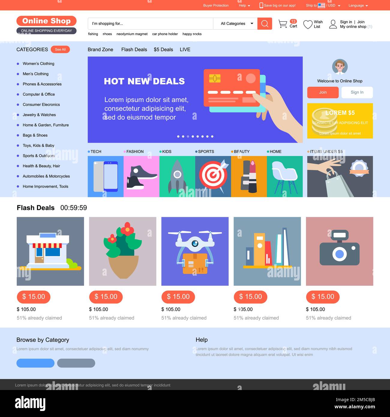 Online shop template. Online shopping. Vector illustration Stock Vector ...