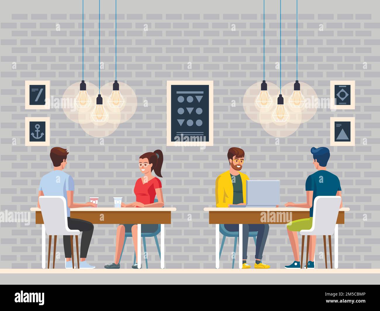 Modern Cafe with young people. Interior Restaurant. Creative Office ...