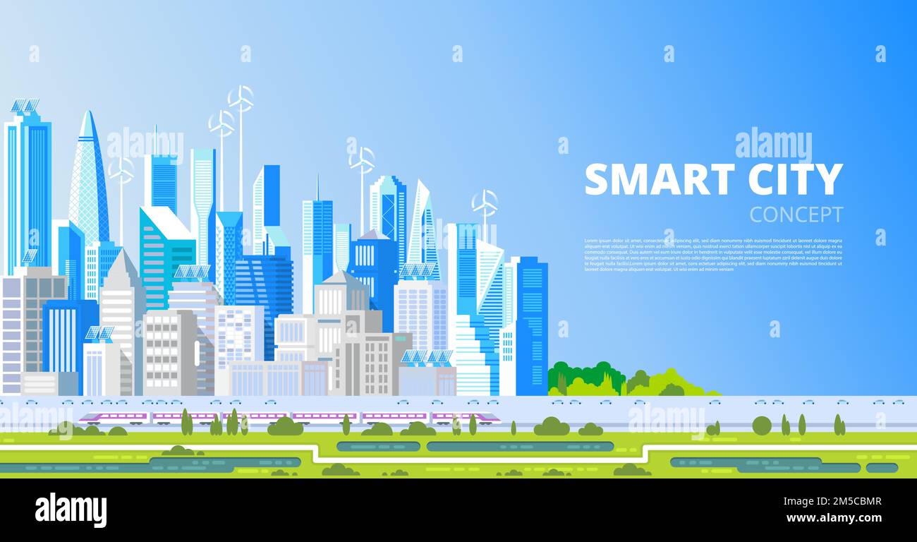 Urban landscape with large modern buildings. Street, highway with cars ...