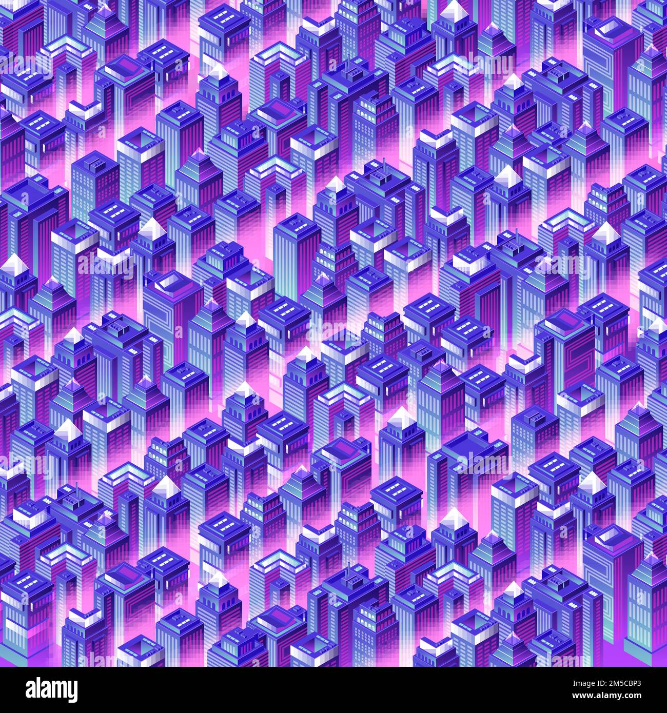 Isometric city background with skyscrapers at night. Offices, stores ...