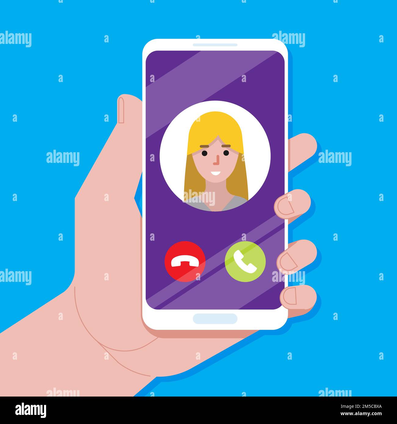Incoming call on smartphone screen. Flat design vector illustration ...