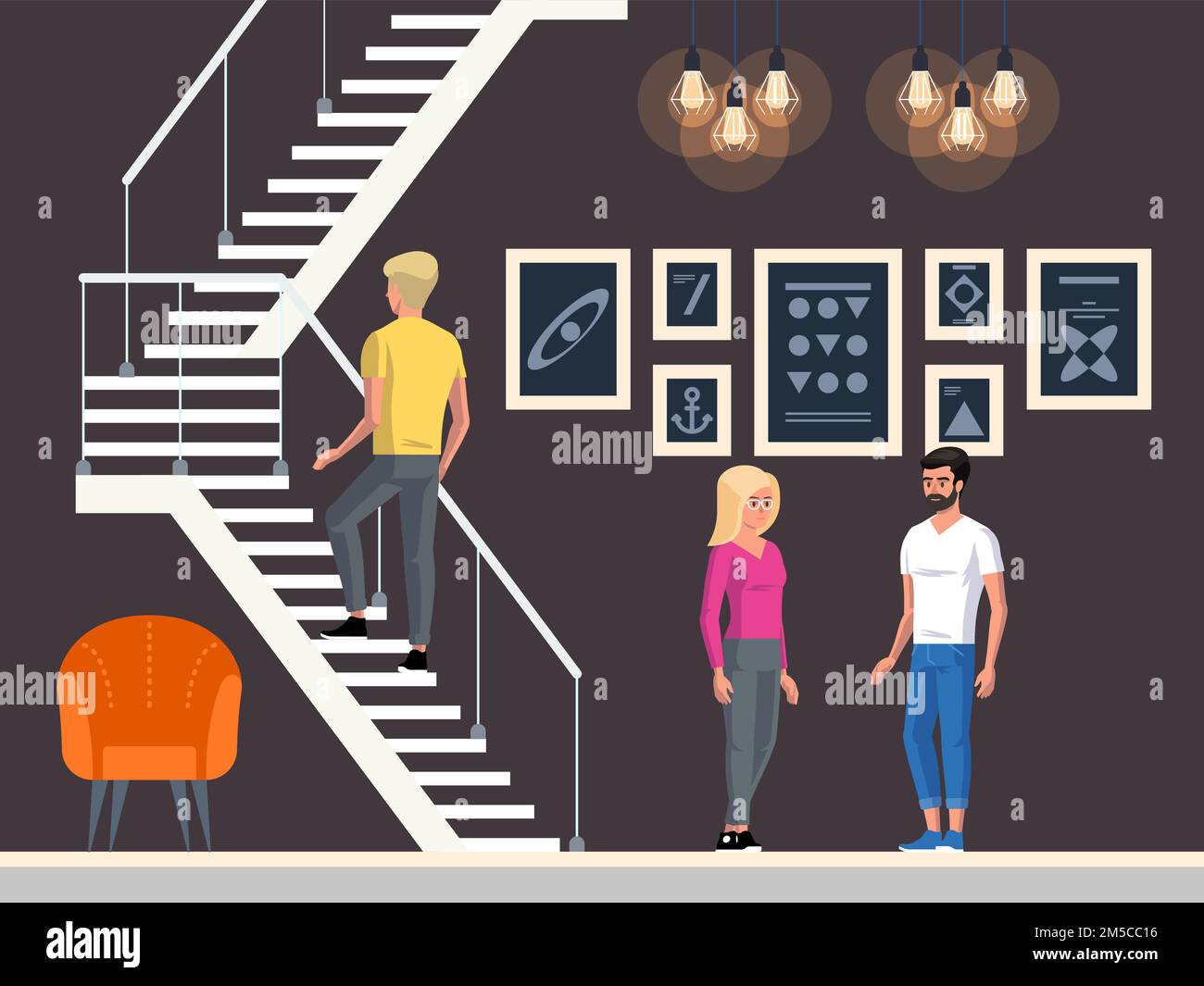 Modern Cafe with young people. Interior Restaurant. Creative Office ...