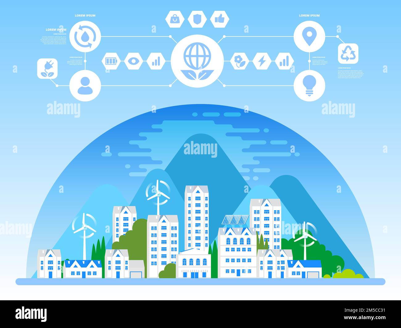 Green eco city and sustainable architecture banner. Vector illustration ...