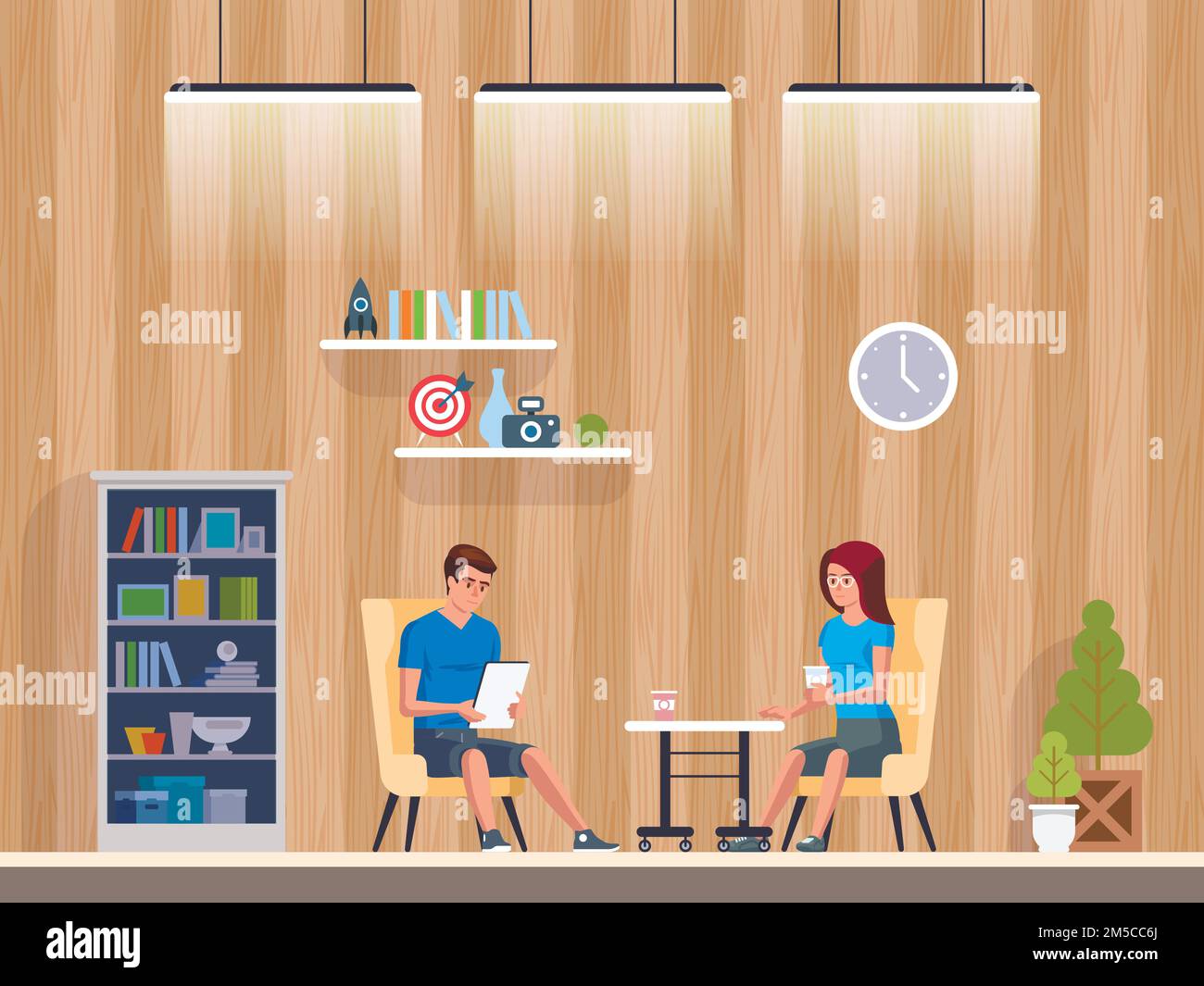 Modern Cafe with young people. Interior Restaurant. Creative Office ...