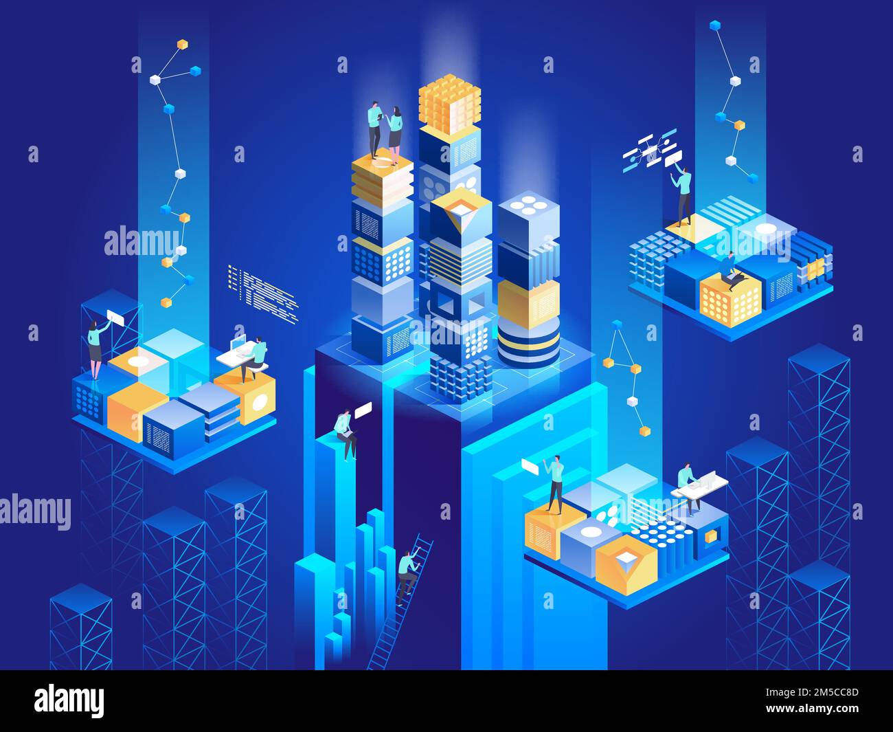 Technology isometric concept. Digital blocks connection with each other ...