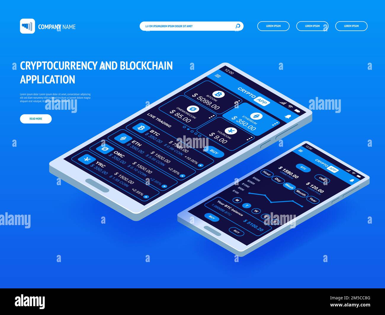 Cryptocurrency and blockchain application for smartphone. Header ...