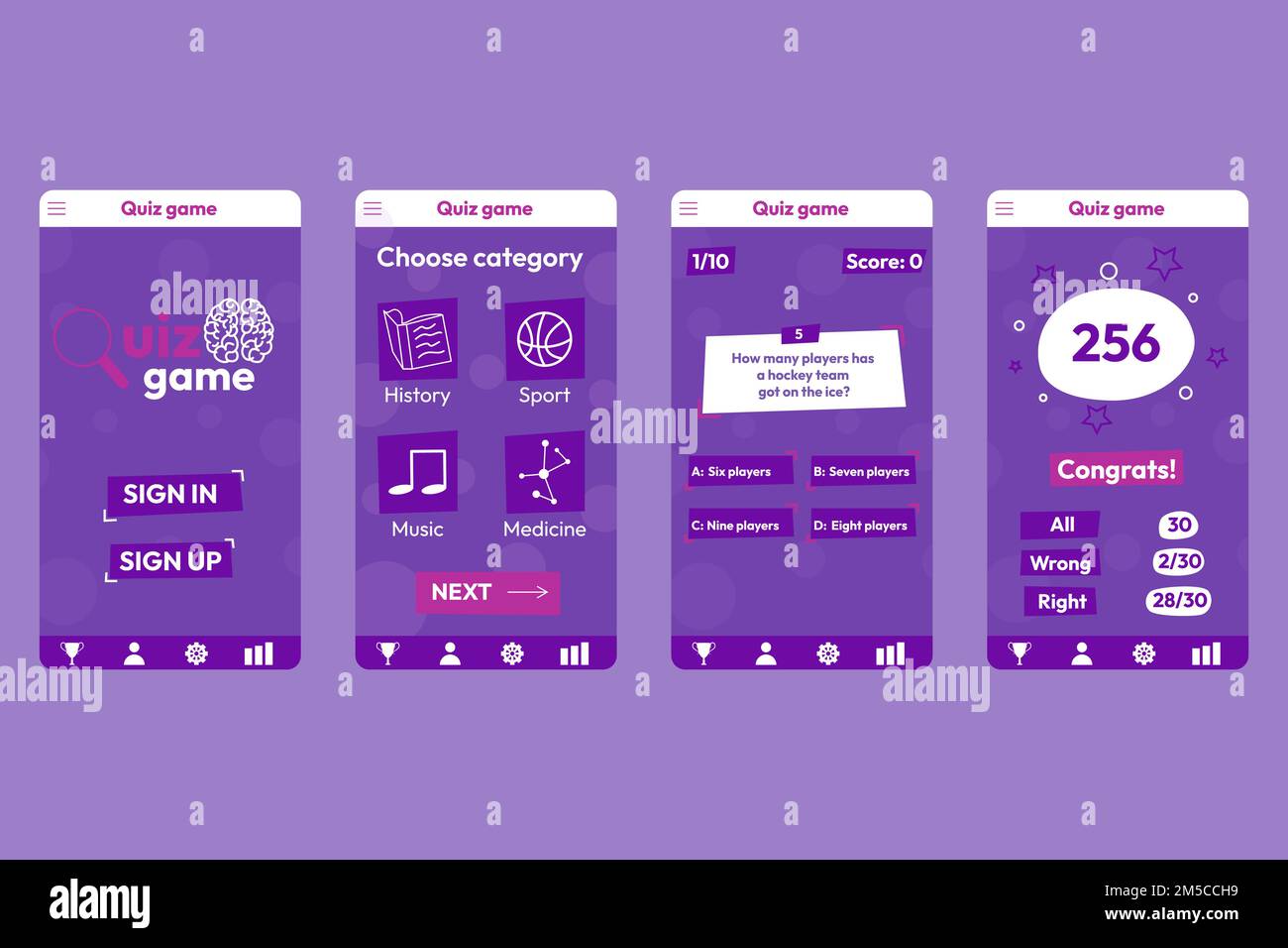 Quiz test lottery millionaire menu template. Quiz game frame. Flat ...