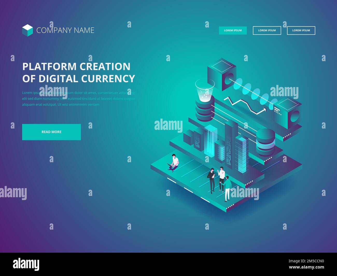 Cryptocurrency and blockchain. Platform creation of digital currency. Header for Website ...