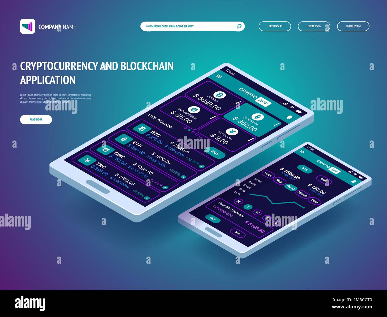 Cryptocurrency and blockchain application for smartphone. Header ...
