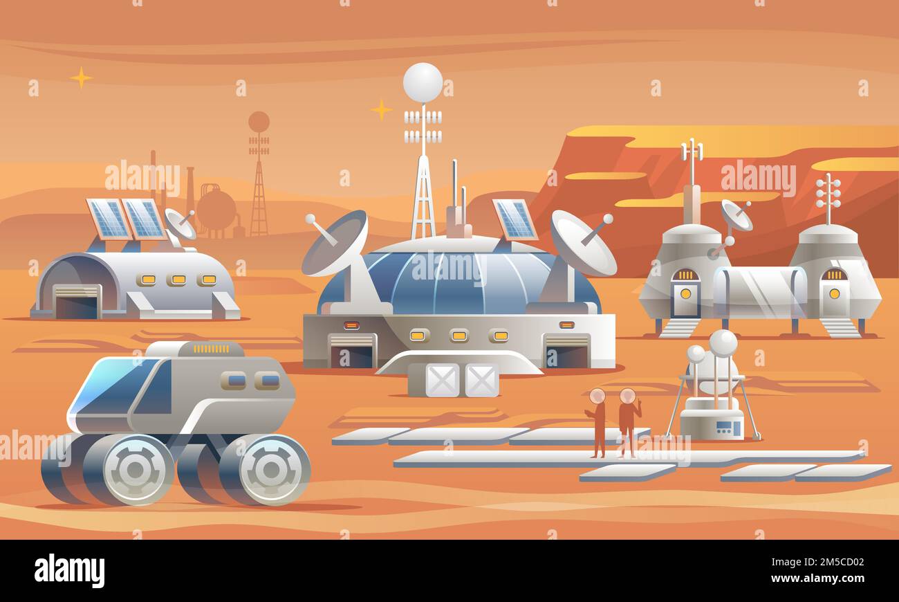 Mars Colonization. Communication Center with Residential Compartments and Base Infrastructure ...